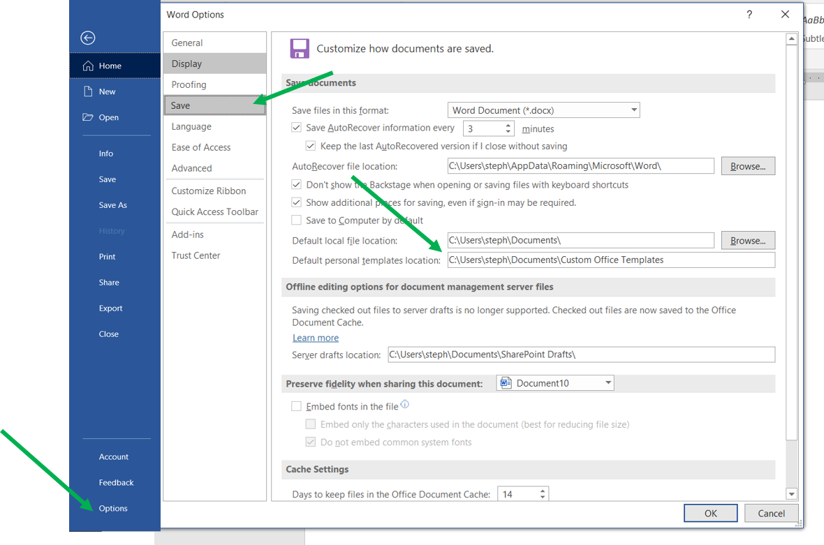 Custom (Personal) Office Template Choices – Arena Training